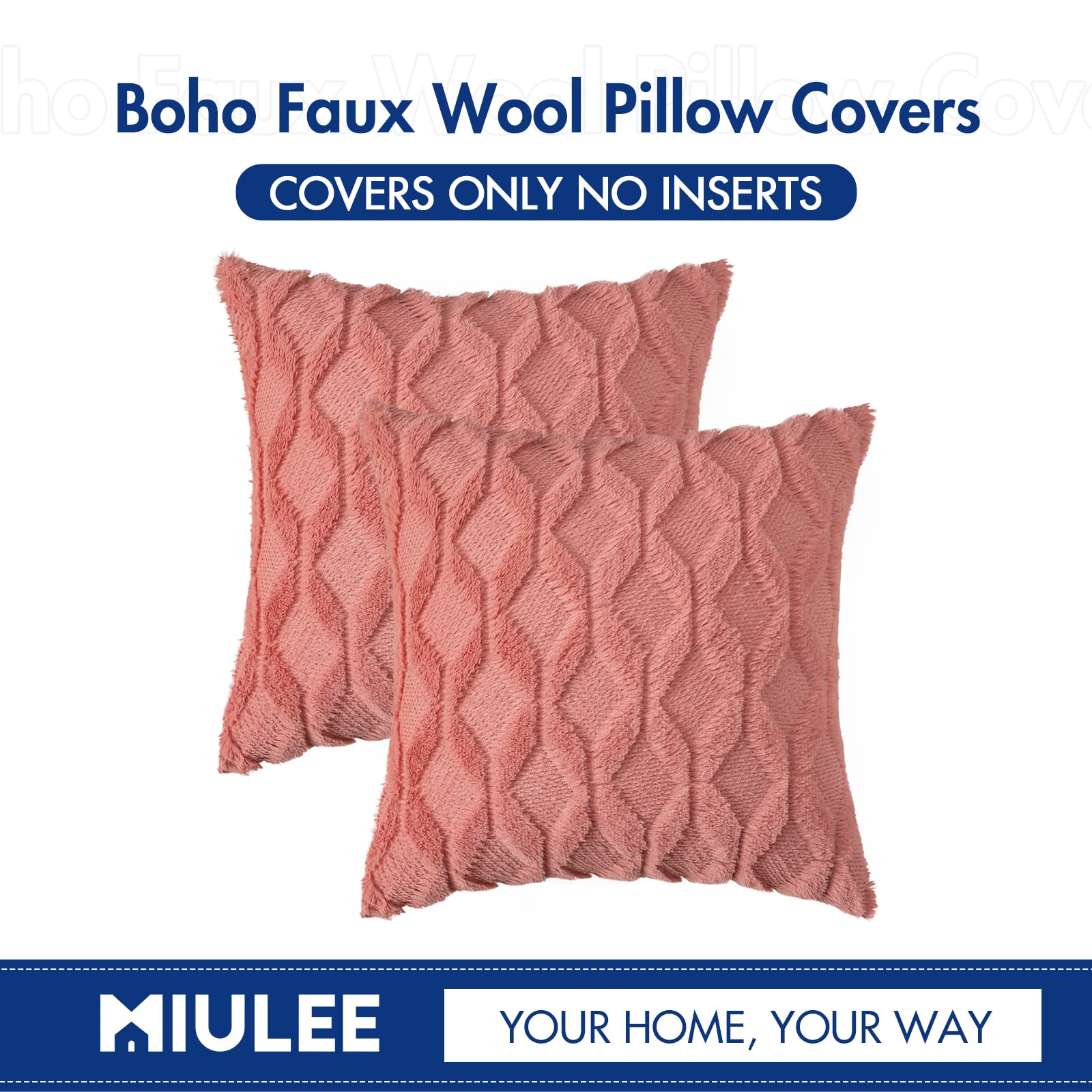MIULEE Coral Red Throw Pillow Covers 20x20 Set of 2 Spring Decorative Farmhouse Couch Throw Pillows Boho Shells Cute Soft Plush Wool Winter Pillowcases for Bedroom Living Room Sofa
