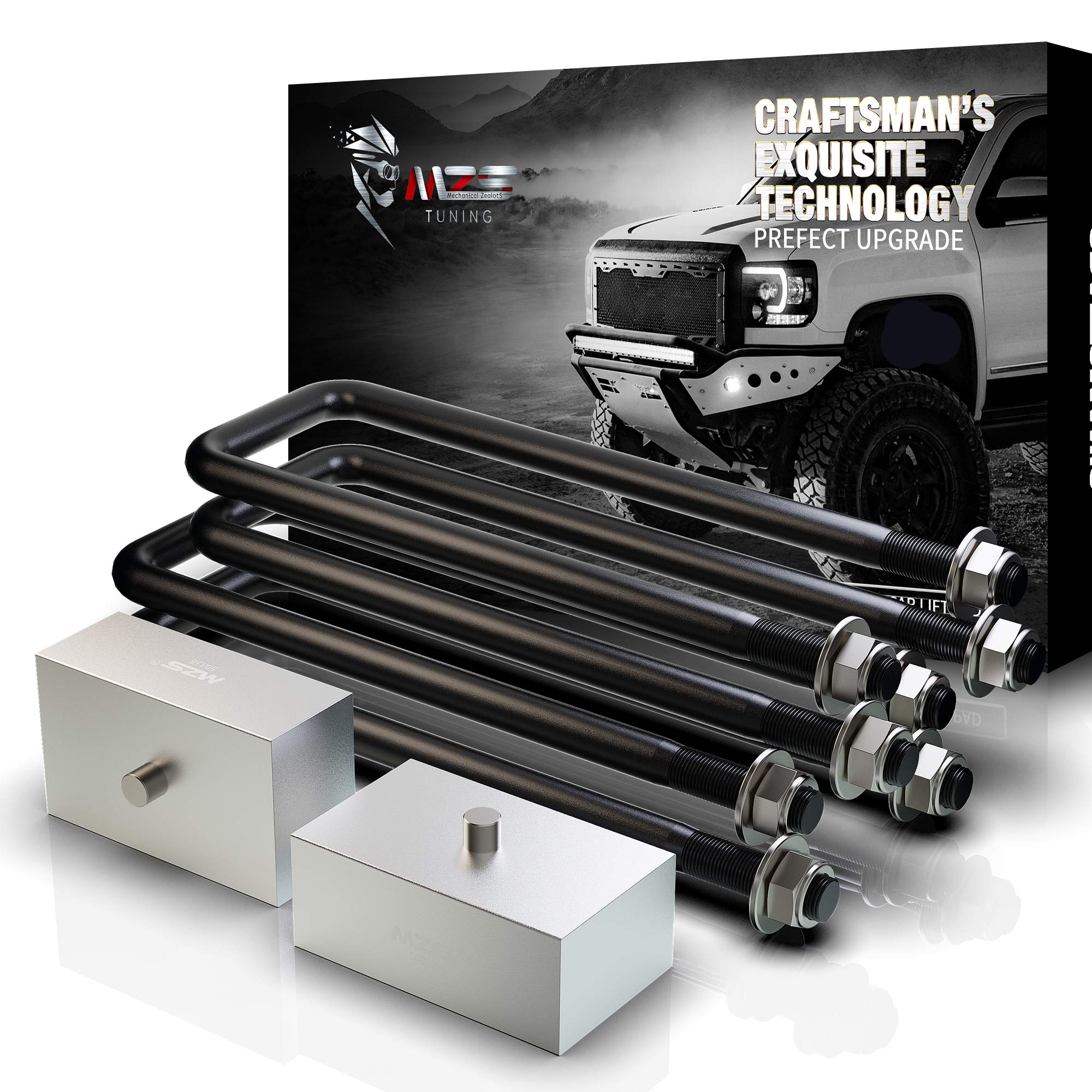 MZS Rear Leveling Kit 2" Lift Blocks + U-Bolts Compatible with 1995-2024 Tacoma 2WD 4WD
