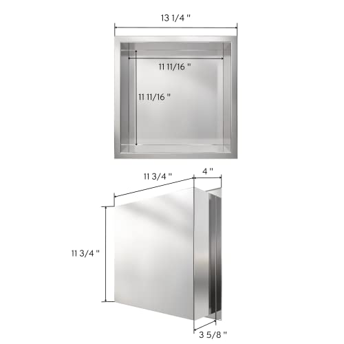 Odass | Shower Niche | 12" X 12" | NO Tile Needed | Square Stainless Steel #304 Niche | Brush Recessed Single Shelf Organizer | Bathroom Storage for Shampoo Bottle