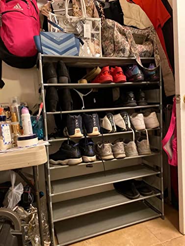 Fansdurack Shoe Rack-Shoe Rack Storage Organizer 10 Tier Shelf 9 Tier Non-Woven Compartment Portable Shoe Rack With Dustproof Cover Vertical Shoe Rack for Cloest Easy to Assembly (Grey)