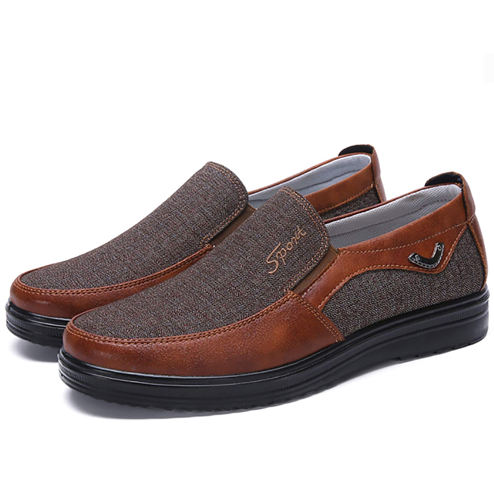 COSIDRAM Mens Loafer Casual Shoes Canvas Lightweight Driving Travel Walking Shoes Soft Slip on Brown 9.5