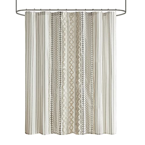 INK+IVY Imani Tufted Chenille 100% Cotton Shower Curtains Machine Washable, Modern Home Bathroom Décor Bathtub Privacy Screen, 72" x 72", Ivory