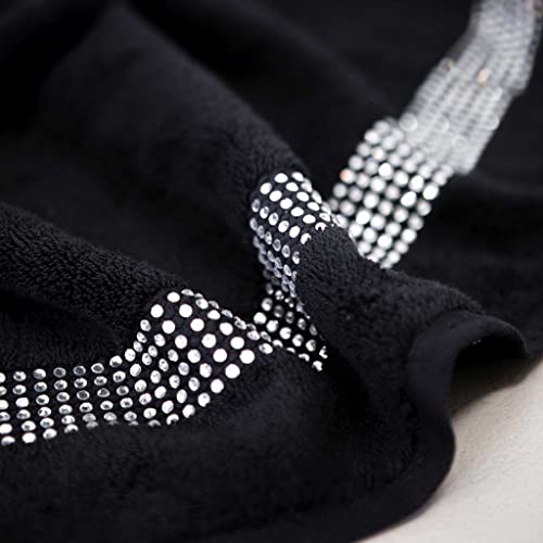 Sparkles Home Rhinestone Stripe Fingertip Towel Set of 2 - Design Soft Luxury Hotel Quality Absorbent Towels for Aesthetic Bathroom Décor, Black