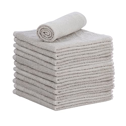 Superio Cotton Terry Washcloths Grey Towels 100% Cotton Cleaning Cloth 16" Rags Wash Clothes for Body and Face, Spa Towels, Multi Purpose (12 Pack)