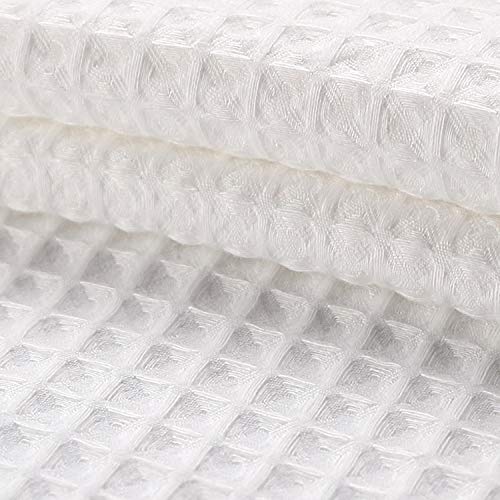 River Dream White Fabric Shower Curtain Set, Cotton Blend, Waffle Weave, with Snap in Replacement Liner,71 x 74 inches