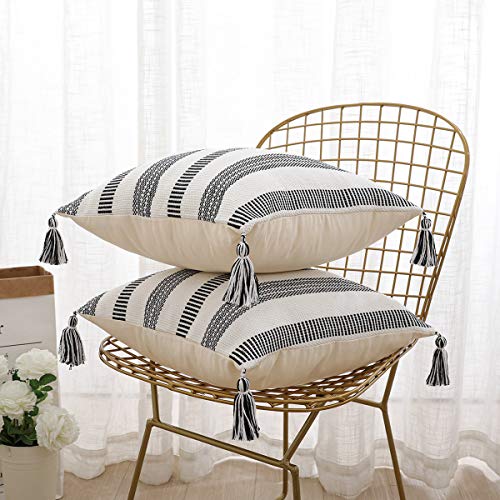 SEEKSEE Black and White Stripes Hand-Woven Rectangular Waist Throw Pillow Covers, Stylish Modern Minimalist Design for Sofa, Bedroom, Living Room(Lumbar 12 x 20 Inches,1PC)…