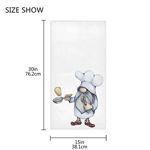 QUGRL Funny Gnome Baker Hand Towels Cute Chef Kitchen Dish Towels, Soft Quality Premium Fingertip Washcloths Bathroom Decor for Guest Hotel Spa Gym Sport 30 x 15 inches