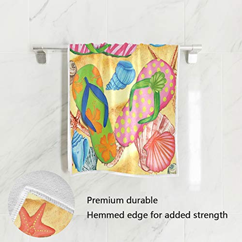 Vdsrup Beach Flip Flops Hand Towels Starfish Seashells Summer Towel Soft Kitchen Tea Towels Dish Washcloths Thin Guest Face Towel Portable Bath Decorations Housewarming Gifts 16 X 30 in