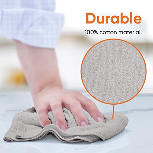 Superio Cotton Terry Washcloths Grey Towels 100% Cotton Cleaning Cloth 16" Rags Wash Clothes for Body and Face, Spa Towels, Multi Purpose (12 Pack)
