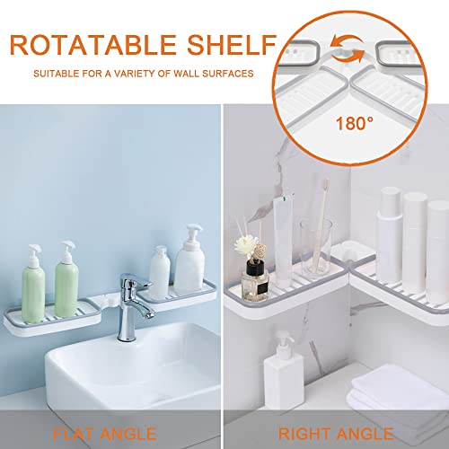 Foldable Corner Shower Caddy, No Drilling Self Adhesive Shower Organizer, Wall Mounted Bath Shelf, Shower Storage Rack for Bathroom, Kitchen, Living Room (Grey)
