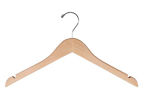 NAHANCO 81-17CH20 17" Flat Wood Hanger with Notches, Chrome Hook, Natural (Pack of 20)