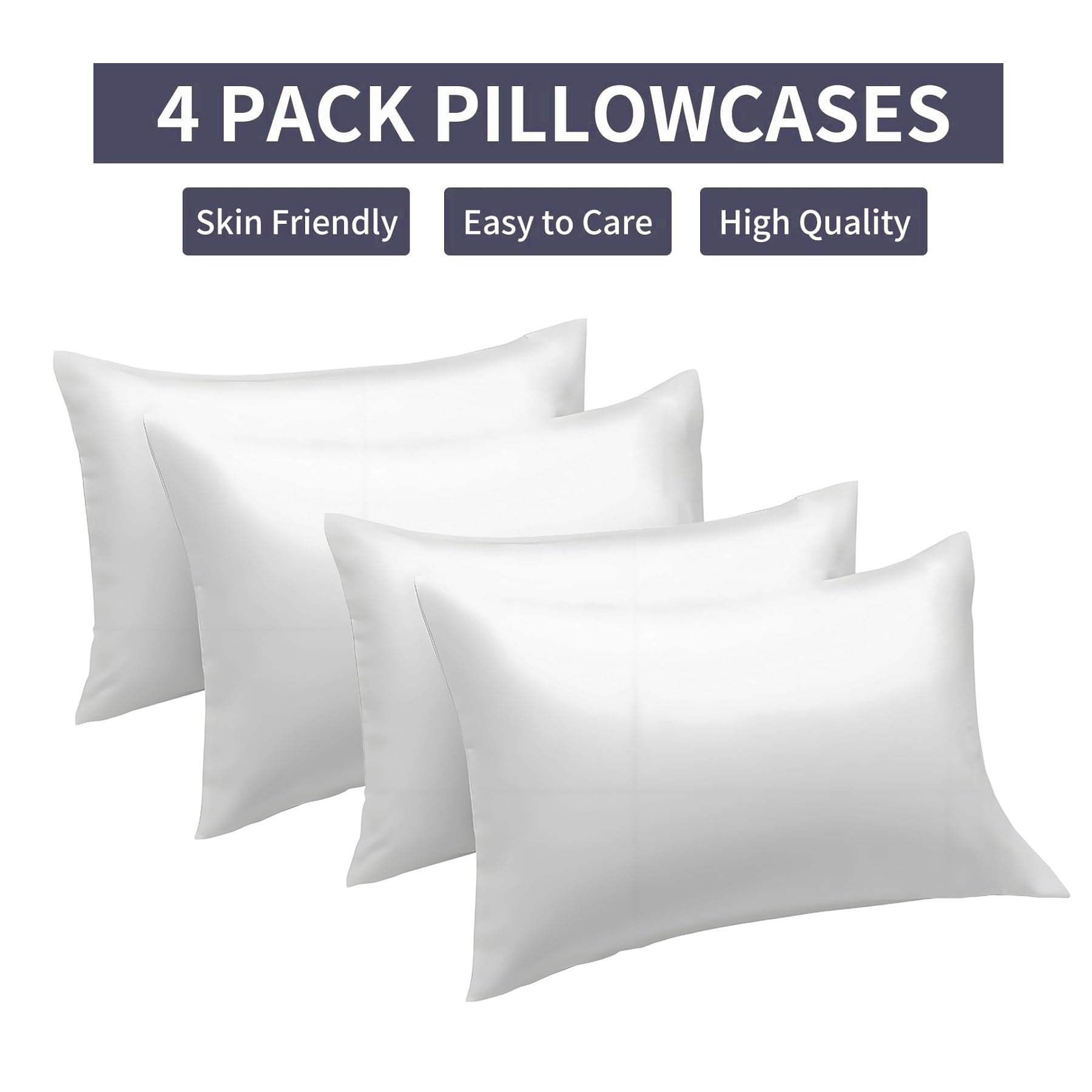 Premium Queen Pillowcases 4 Pack - White Standard - Ultra Soft 1800 Thread Count Microfiber- Double Brushed - Allergies Free - Wrinkle Resistant Pillowcase