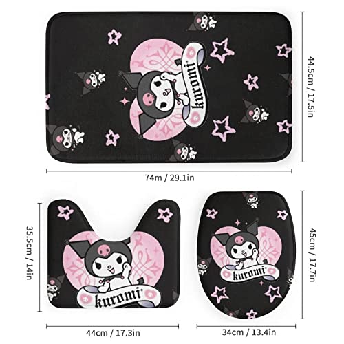 fmsnupz 4PCS Anime Shower Curtain Set, Cute Bathroom Decor with Non-Slip Rugs, Toilet Lid Cover and Bath Mat, Waterproof Fabric Shower Curtains with 12 Hooks, 70.8"x70.8"