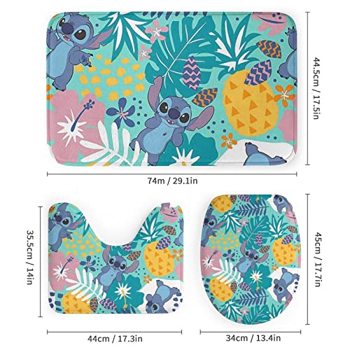 fmsnupz Cartoon Shower Curtain 4PCS Set, Cute Bathroom Decor with Non-Slip Rugs, Toilet Lid Cover and Bath Mat, Waterproof Fabric Shower Curtains with 12 Hooks, 70.8"x70.8"