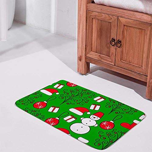 ZHONGJI Bath Mat Bath Rug Floor Mats Non-Slip Memory Foam Soft Rubber Back Snowmen Gifts Balls Hats Red Green Dry Fast Machine Washable Hotel Bathroom 36 x 24 Inch