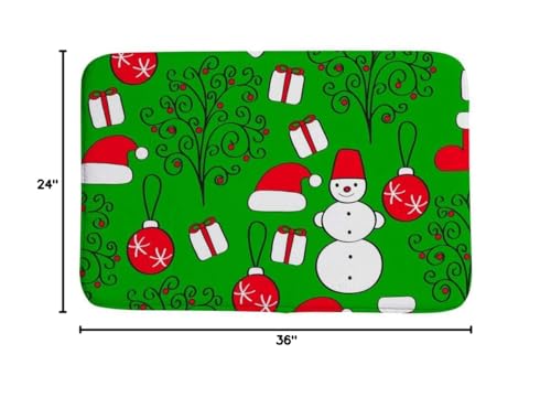 ZHONGJI Bath Mat Bath Rug Floor Mats Non-Slip Memory Foam Soft Rubber Back Snowmen Gifts Balls Hats Red Green Dry Fast Machine Washable Hotel Bathroom 36 x 24 Inch