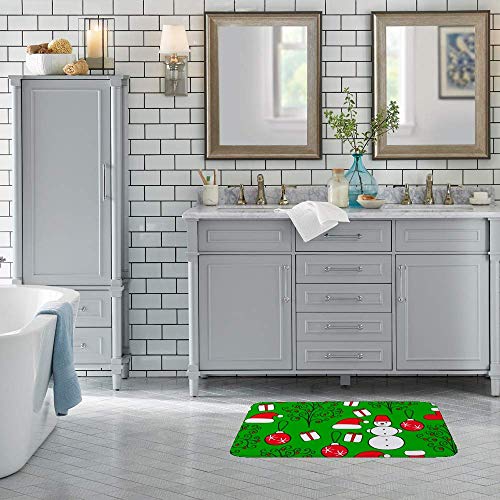 ZHONGJI Bath Mat Bath Rug Floor Mats Non-Slip Memory Foam Soft Rubber Back Snowmen Gifts Balls Hats Red Green Dry Fast Machine Washable Hotel Bathroom 36 x 24 Inch