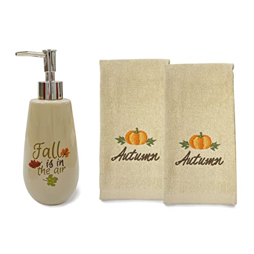 Avanti Linens - Fall is in The Air - Soap Dispenser & Fingertip Towel Set, Bathroom Accessories & Decor