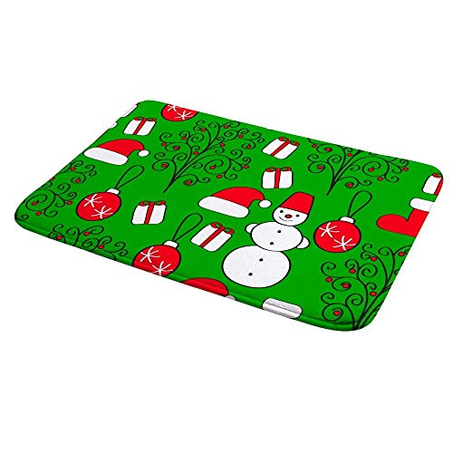 ZHONGJI Bath Mat Bath Rug Floor Mats Non-Slip Memory Foam Soft Rubber Back Snowmen Gifts Balls Hats Red Green Dry Fast Machine Washable Hotel Bathroom 36 x 24 Inch