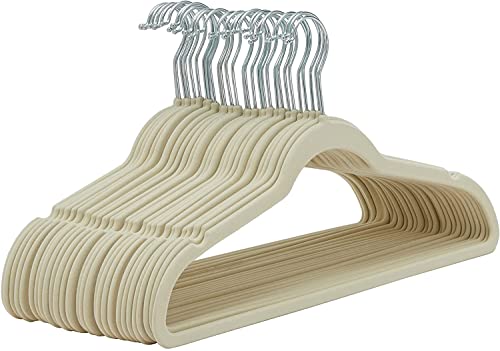 ATZJOY Nonslip Velvet Hangers -Suit Hangers Ultrathin Space-Saving 360Β° Swivel Hook Strong and Durable Clothes Hangers Hold Up-to 10 lb, for Coats, Jackets, Pants, & Dress Clothes (50 Pack, Ivory)