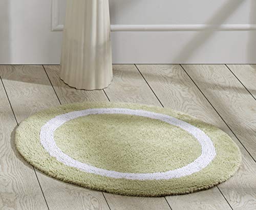 Better Trends Hotel Collection is Super Absorbent Reversible Double Sided Thick Bath Mat Rug Machine Washable 100% Cotton in Race Track Pattern, 30" Round, Sage & White