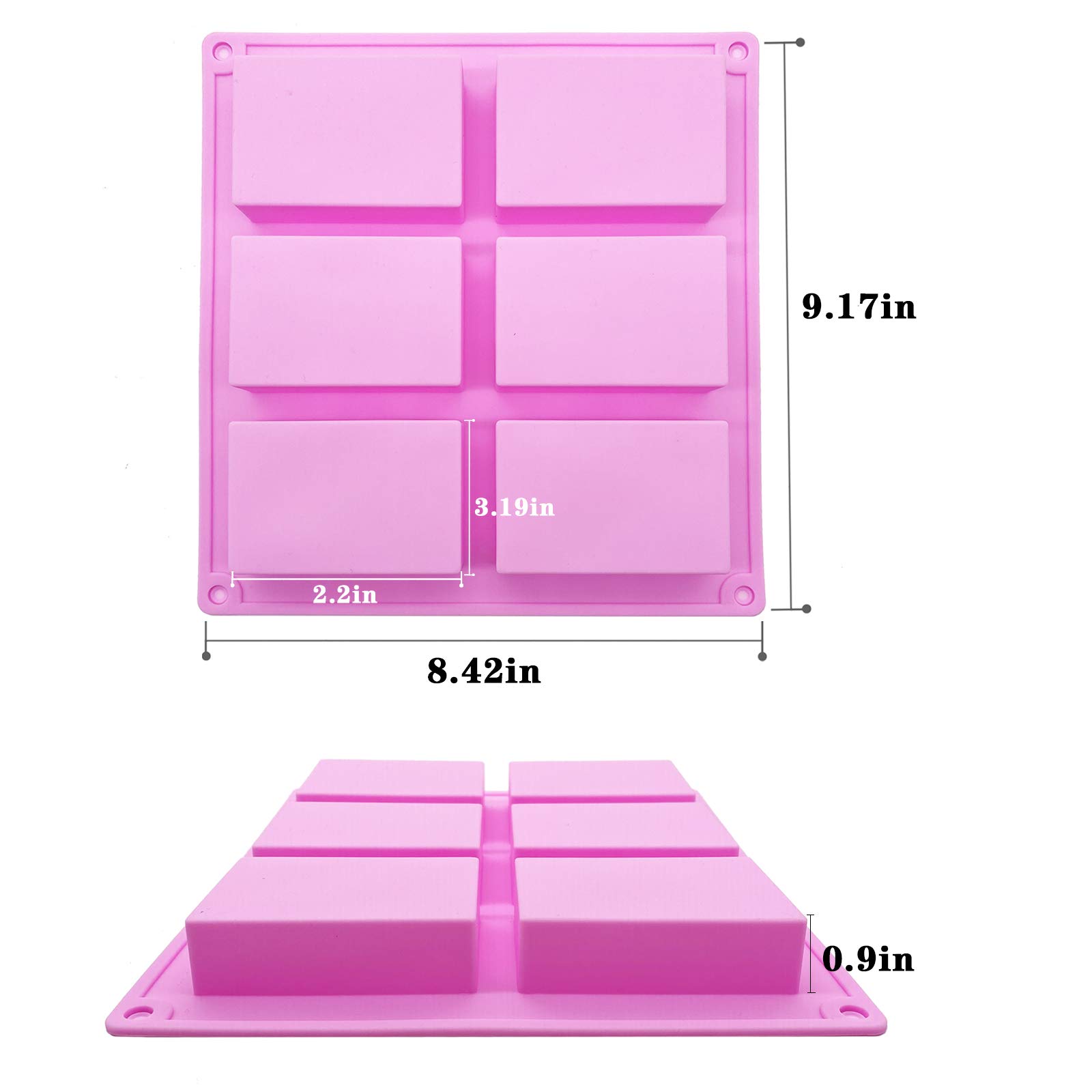 Silicone Soap Molds,6 Cavities Rectangle Silicone Molds for Homemade Craft Soap Mold, Cake Mold, Chocolate Mold & Ice Cube Tray -Molds Set of 3(Blue & Purple& Pink).