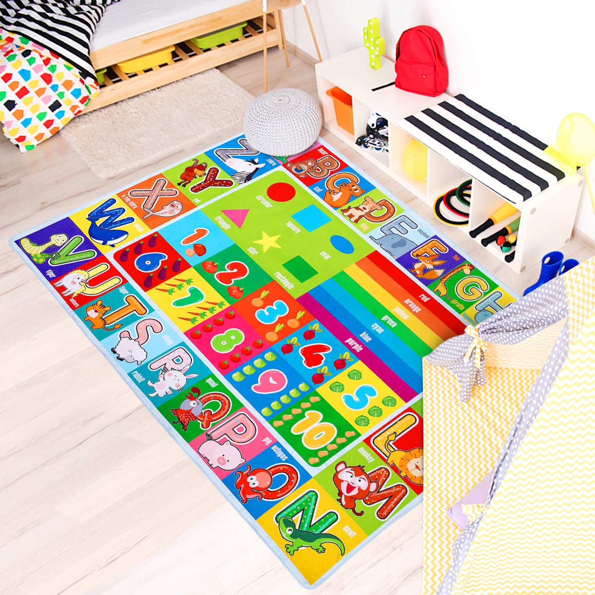 Kids Educational Rug Playtime Collection ABC, Numbers and Shapes Learning Carpet Kids Play Rug Mat Playmat for Playroom Bedroom, 55.1 x 43.3 inch