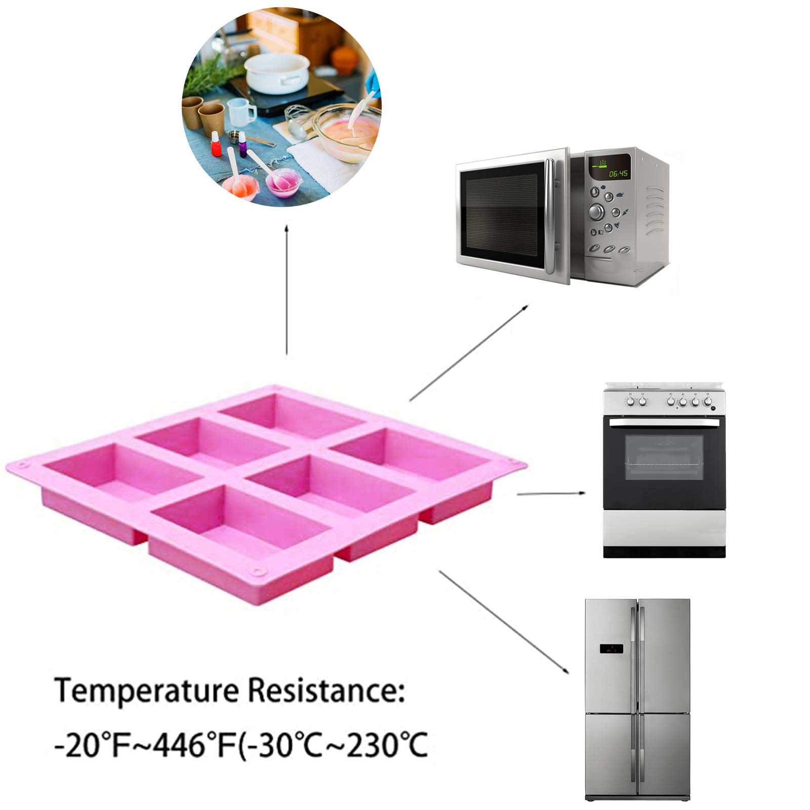 Silicone Soap Molds,6 Cavities Rectangle Silicone Molds for Homemade Craft Soap Mold, Cake Mold, Chocolate Mold & Ice Cube Tray -Molds Set of 3(Blue & Purple& Pink).