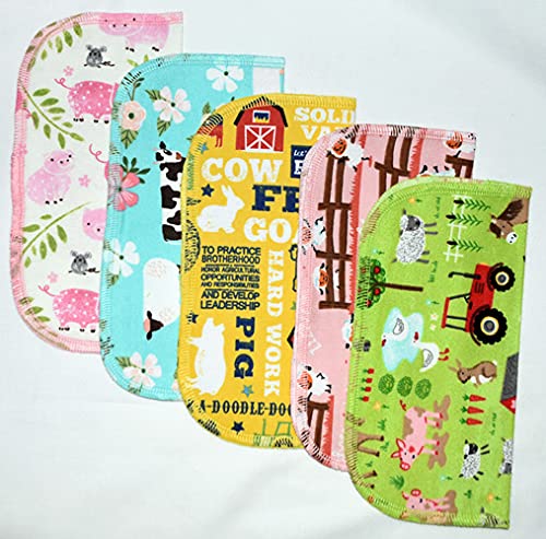 1 Ply Printed Flannel 8x8 Inches Little Wipes Set of 5 Farm Life