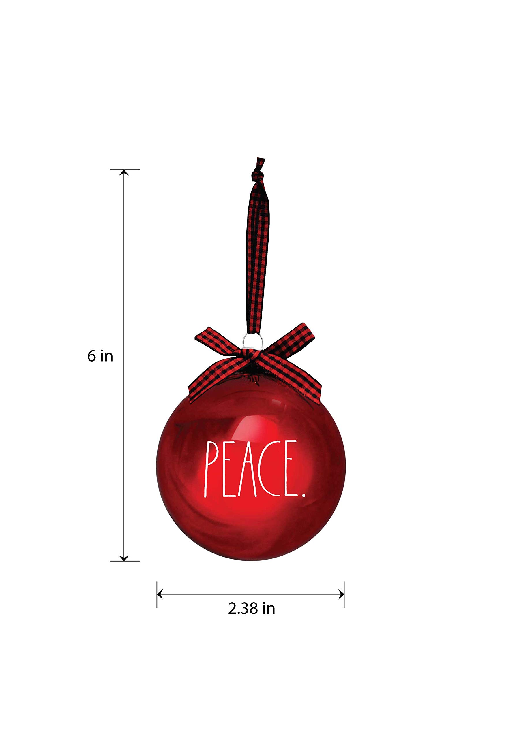 Rae Dunn Christmas Ornaments - Set of 6 Glass Balls - Red, Green, Clear - Peace, Love, Joy, Hope, Wish, Nice - 60mm / 2.36 Inch Hanging Holiday Decorations for Xmas Tree