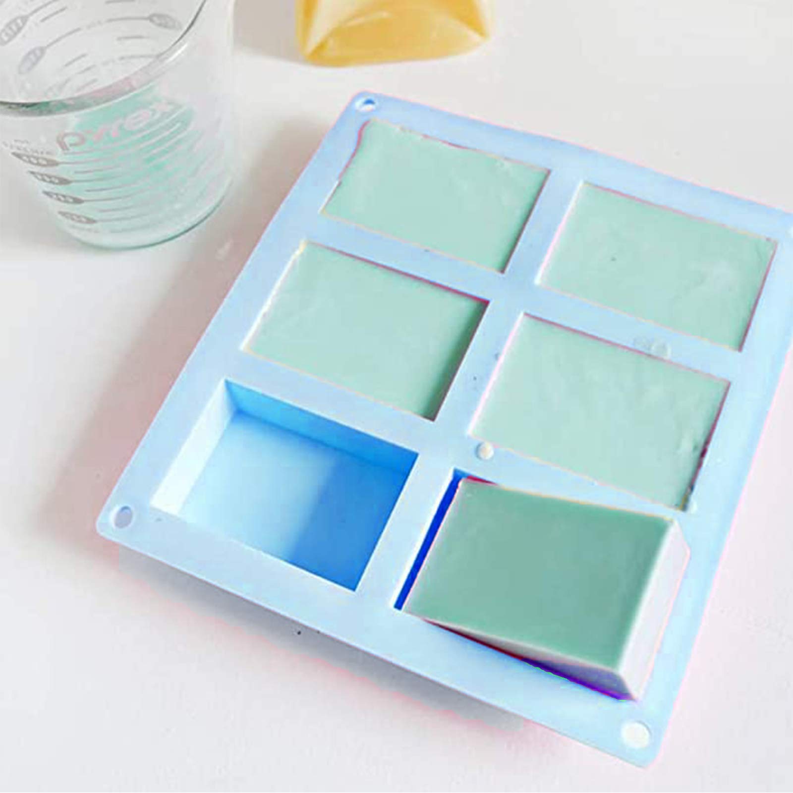 Silicone Soap Molds,6 Cavities Rectangle Silicone Molds for Homemade Craft Soap Mold, Cake Mold, Chocolate Mold & Ice Cube Tray -Molds Set of 3(Blue & Purple& Pink).