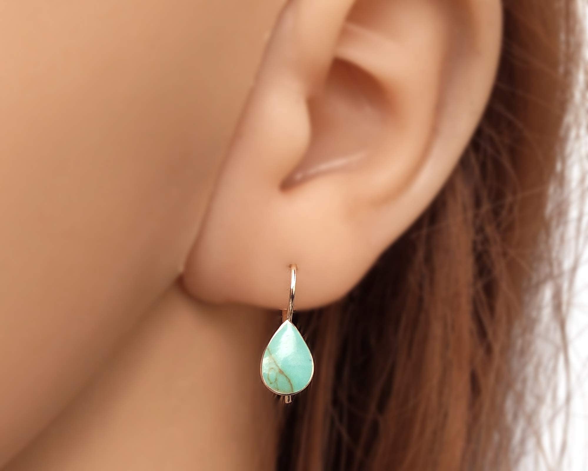 Handmade Turquoise Dangle Earrings, 925 Sterling Silver, Pear Shape 11x8mm Reconstructed Turquoise Gemstone Drop Earrings for Women, Tarnish & Water Resistant, By MiYa Jewelry Creations