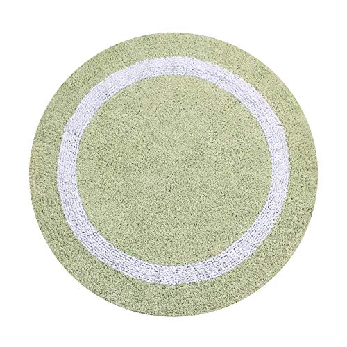 Better Trends Hotel Collection is Super Absorbent Reversible Double Sided Thick Bath Mat Rug Machine Washable 100% Cotton in Race Track Pattern, 30" Round, Sage & White