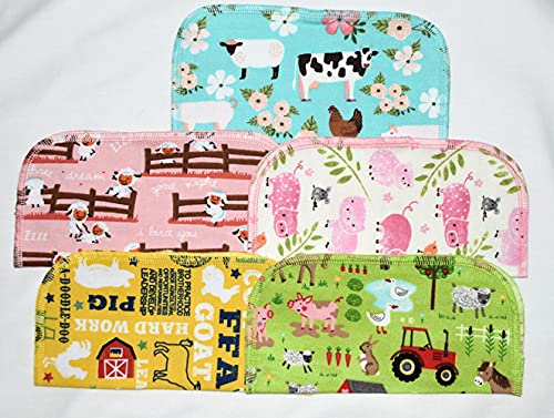 1 Ply Printed Flannel 8x8 Inches Little Wipes Set of 5 Farm Life