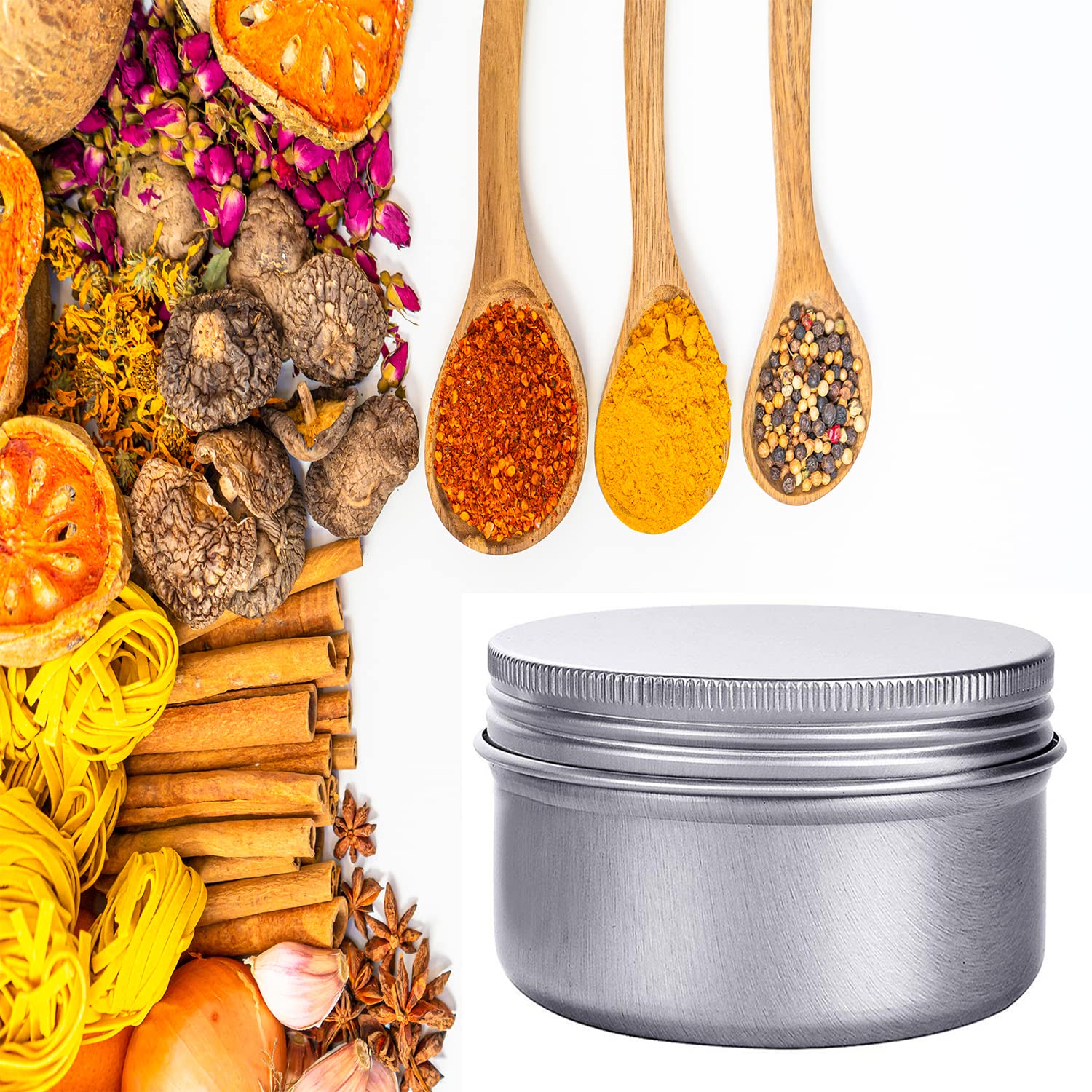 6 Ounce Aluminum Cans 180 mL Screw Lid Metal Storage Tins Containers for Storing Spices, Candies, Lip Balm, Candles, 12 Pcs.