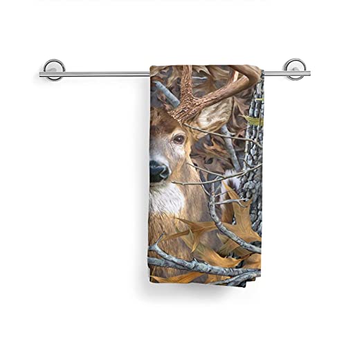 QICENIT Camo Buck Deer Hand Towel Ultra Soft Highly Absorbent Decorative Bathroom Face Towels for Kitchen Hotel Gym Spa(15.7" X 27.5")