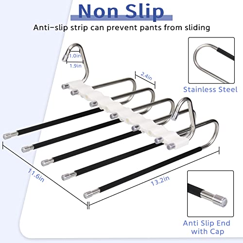 Pants Hangers Space Saving, 2 Pack Non-Slip Pants Rack Hanger Organizer for Closet, Stainless Steel Multiple Layers Multifunctional Pants Organizer for Clothes, Pants, Jeans, Scarf, Trousers