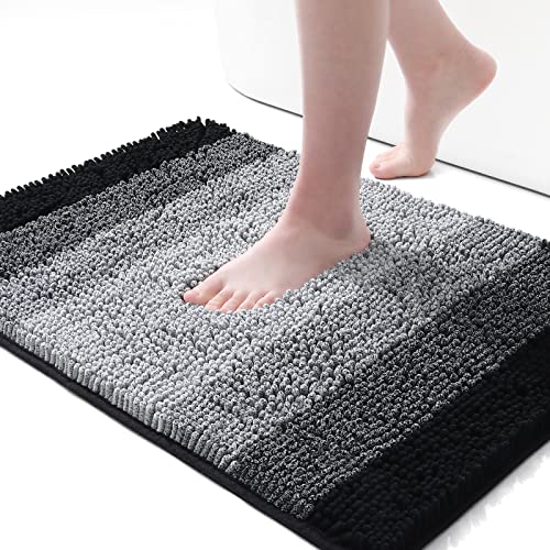 OLANLY Bathroom Rug, Extra Soft Chenille Thick Absorbent Shaggy Mat, Non-Slip Machine Wash Dry Plush Bath Mats for Bathroom, Tub and Shower (36 x 24 Inch, Black)
