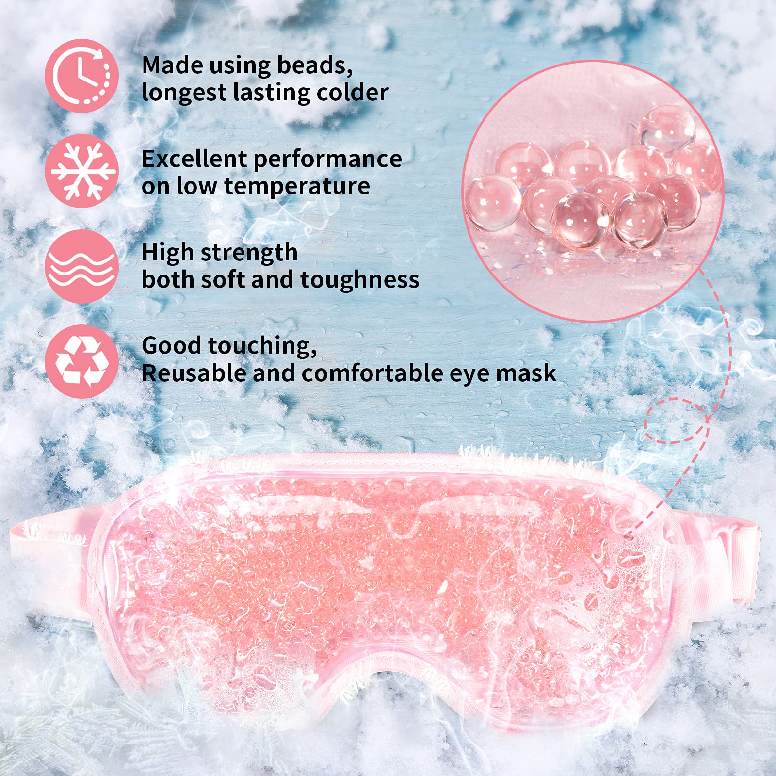 Cooling Eye Mask with Gel Bead, Reusable Cold Compress Ice Pack Sleeping Eye Cooling Pads for After Eyelid Surgery, Puffiness, Puffy Eyes, Headache, Migraine Relief (Pink)