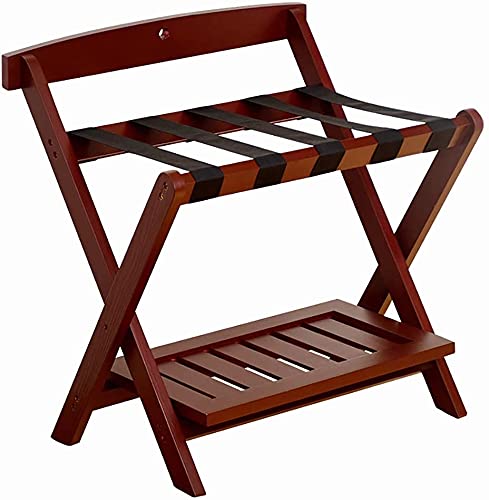 CHOUREN Room Luggage Holder, Hotel Wooden Folding Luggage Rack with Shelf, Suitcase Stand - Wine Red (Color : 1 Pack)