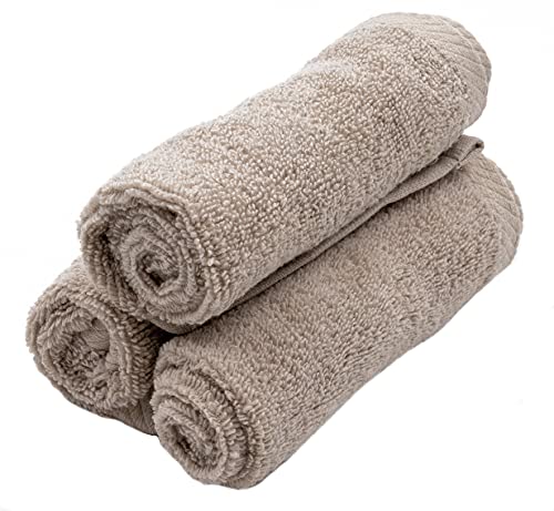 Linteum Textile Washcloth Set 100% Soft Cotton Zero Twist 16 Single Ring Spun Premium Washcloths Face Towel (Taupe) 12 Piece 13x13 Inch