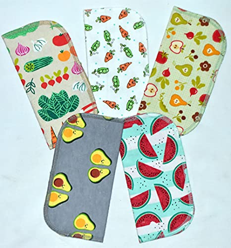 2 Ply Printed Flannel 8x8 Inches Set of 5 Little Wipes Farmers Market
