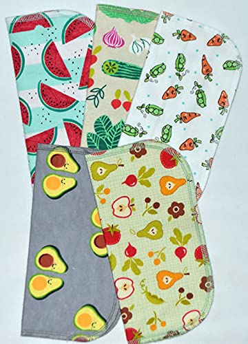 2 Ply Printed Flannel 8x8 Inches Set of 5 Little Wipes Farmers Market