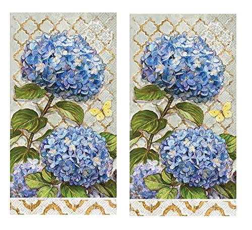 Floral Hand Towels Sets: Quality Disposable Paper Hand Towels Featuring Beautiful Flower Themes - 32 Total Floral Paper Guest Towels Per Set (Blue Heirloom)