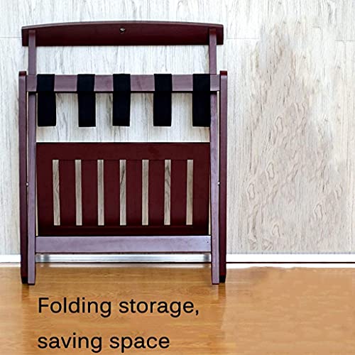 CHOUREN Room Luggage Holder, Hotel Wooden Folding Luggage Rack with Shelf, Suitcase Stand - Wine Red (Color : 1 Pack)