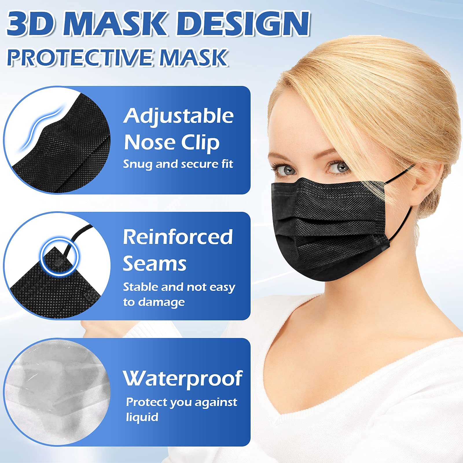 XDX Black Disposable Face Masks, 50 Pack- 4 Layer Individually Wrapped Masks for Women, Men, Unisex Adults, Breathable Black Masks for Adults