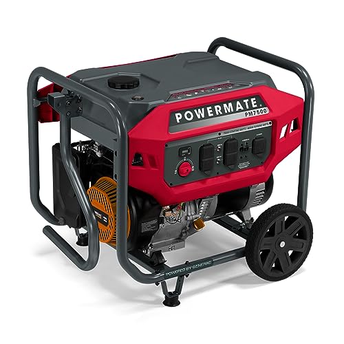 Powermate PM7500 7,500-Watt Gas-Powered Portable Open Frame Generator - COsense Technology - Quiet Operation - Reliable Power for Home & Outdoor - Engine Powered by Generac - 49 State/CSA - Red/Black