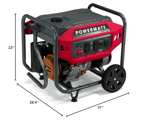 Powermate PM7500 7,500-Watt Gas-Powered Portable Open Frame Generator - COsense Technology - Quiet Operation - Reliable Power for Home & Outdoor - Engine Powered by Generac - 49 State/CSA - Red/Black