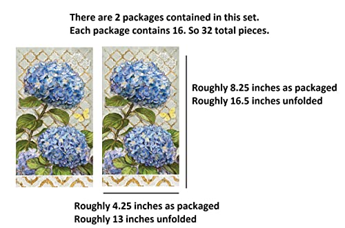 Floral Hand Towels Sets: Quality Disposable Paper Hand Towels Featuring Beautiful Flower Themes - 32 Total Floral Paper Guest Towels Per Set (Blue Heirloom)
