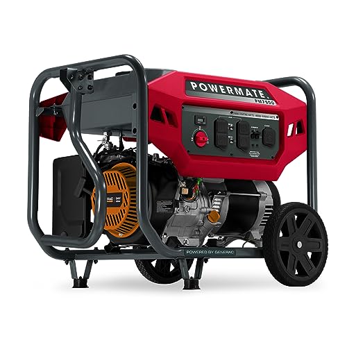 Powermate PM7500 7,500-Watt Gas-Powered Portable Open Frame Generator - COsense Technology - Quiet Operation - Reliable Power for Home & Outdoor - Engine Powered by Generac - 49 State/CSA - Red/Black